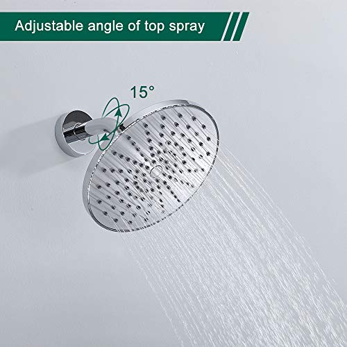 Aihom Shower Faucet Chrome Shower Head Set, Single Handle Brass Rough-in Valve Shower System with Shower Arm and 8-Inch Touch-Clean Shower-head Shower Trim Kit