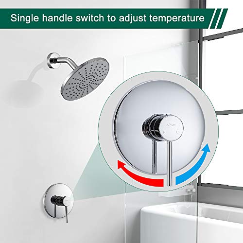 Aihom Shower Faucet Chrome Shower Head Set, Single Handle Brass Rough-in Valve Shower System with Shower Arm and 8-Inch Touch-Clean Shower-head Shower Trim Kit