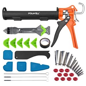 caulking tool kit silicone caulking gun drip-free smooth rod 10oz cradle hand caulking gun with multifunction grout scraper and caulk nozzle finisher sealant finishing tool 36pcs in total