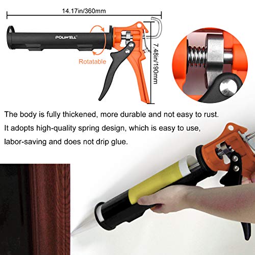 Caulking Tool Kit Silicone Caulking Gun Drip-Free Smooth Rod 10oz Cradle Hand Caulking Gun with Multifunction Grout Scraper and Caulk Nozzle Finisher Sealant Finishing Tool 36PCS in Total