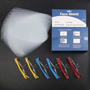 Face Shields Set with 12 Replaceable Anti Fog Shields and 6 Reusable Colored Glasses for Man and Women to Protect Face and Eyes