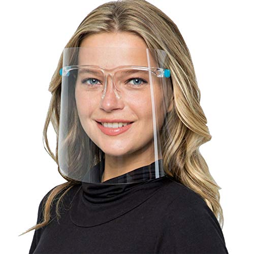 Face Shields Set with 12 Replaceable Anti Fog Shields and 6 Reusable Colored Glasses for Man and Women to Protect Face and Eyes