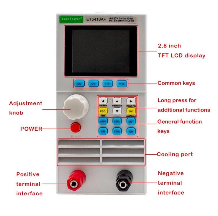 ET5410A+ Programmable 400W DC Electronic Load Battery Load Tester DC Tester Battery Internal Resistance Tester 0-150V 0-40A (ET5410A+, USB)