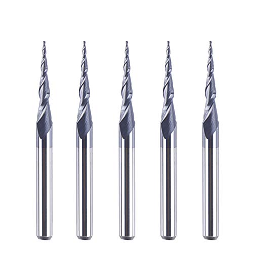 SpeTool 5Pcs Tapered Ball Nose Carving End Mill 1/8 inch Shank 0.25MM Radius (0.5MM Diameter) Tips 3D Woodworking Tool CNC Router Bits