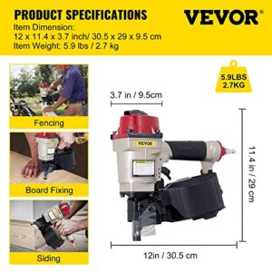 VEVOR Coil Siding Nailer CN55, 1 inch to 2-1/4-inch 15 Degree Pneumatic Siding Nail Gun for Siding Sheathing Wooding Fencing Decking