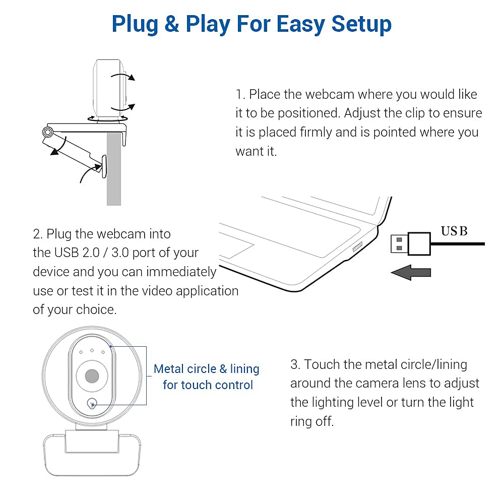 NexiGo N680E 1080P Webcam with Ring Light, Privacy Cover and Dual Microphone, Advanced Auto-Focus, Adjustable Brightness, Streaming Web Camera for Zoom Skype Facetime, PC Mac Laptop Desktop