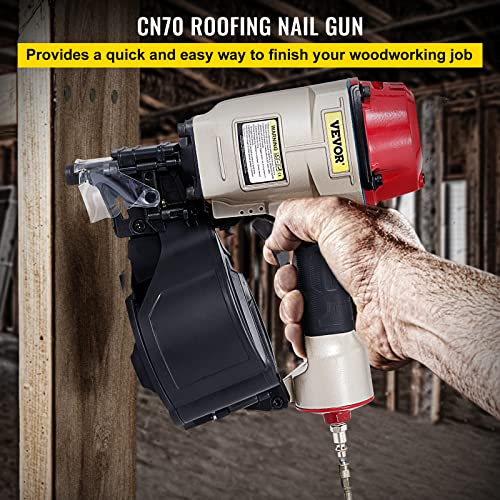 VEVOR Coil Siding Nailer CN70, 1-3/4-inch to 2-3/4-inch 15 Degree Pneumatic Siding Nail Gun for Siding Sheathing Wooding Fencing Decking