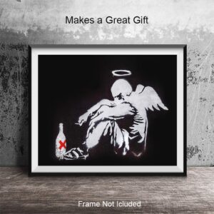 Banksy Fallen Angel Wall Art Poster Print - 8x10 Urban Graffiti Street Art Room Decor, Home Decoration - Cool Gift