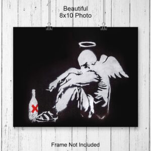 Banksy Fallen Angel Wall Art Poster Print - 8x10 Urban Graffiti Street Art Room Decor, Home Decoration - Cool Gift