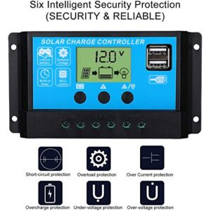 Phoenician Energy 60A Solar Charge Controller 12V/24V Auto, Solar Panel Charge Controller 60Amp Solar Regulator with Dual USB LCD, Backlight LCD Display, Timer Setting ON/Off, and Thermometer (60A)