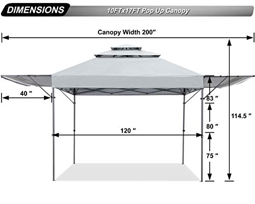 ABCCANOPY Pop up Gazebo Canopy 3-Tier Instant Canopy with Adjustable Dual Half Awnings (Gray)