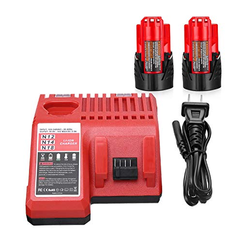 Powerextra 2 Pack 3.0Ah M-12 Replacement Lithium 12V M-12 Battery and M-18 + M-12 Battery Charger kit, Compatible with Milwaukee M-12 Battery and M-18 Battery