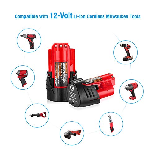 Powerextra 2 Pack 3.0Ah M-12 Replacement Lithium 12V M-12 Battery and M-18 + M-12 Battery Charger kit, Compatible with Milwaukee M-12 Battery and M-18 Battery