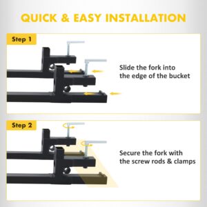 CREWORKS 60" 2000lbs Pallet Forks with Adjustable Stabilizer Bar, Clamp on Pallet Forks for Tractor Loader, Quick Attach Tractor Bucket Lifting Forks, Skid Steer Accessories