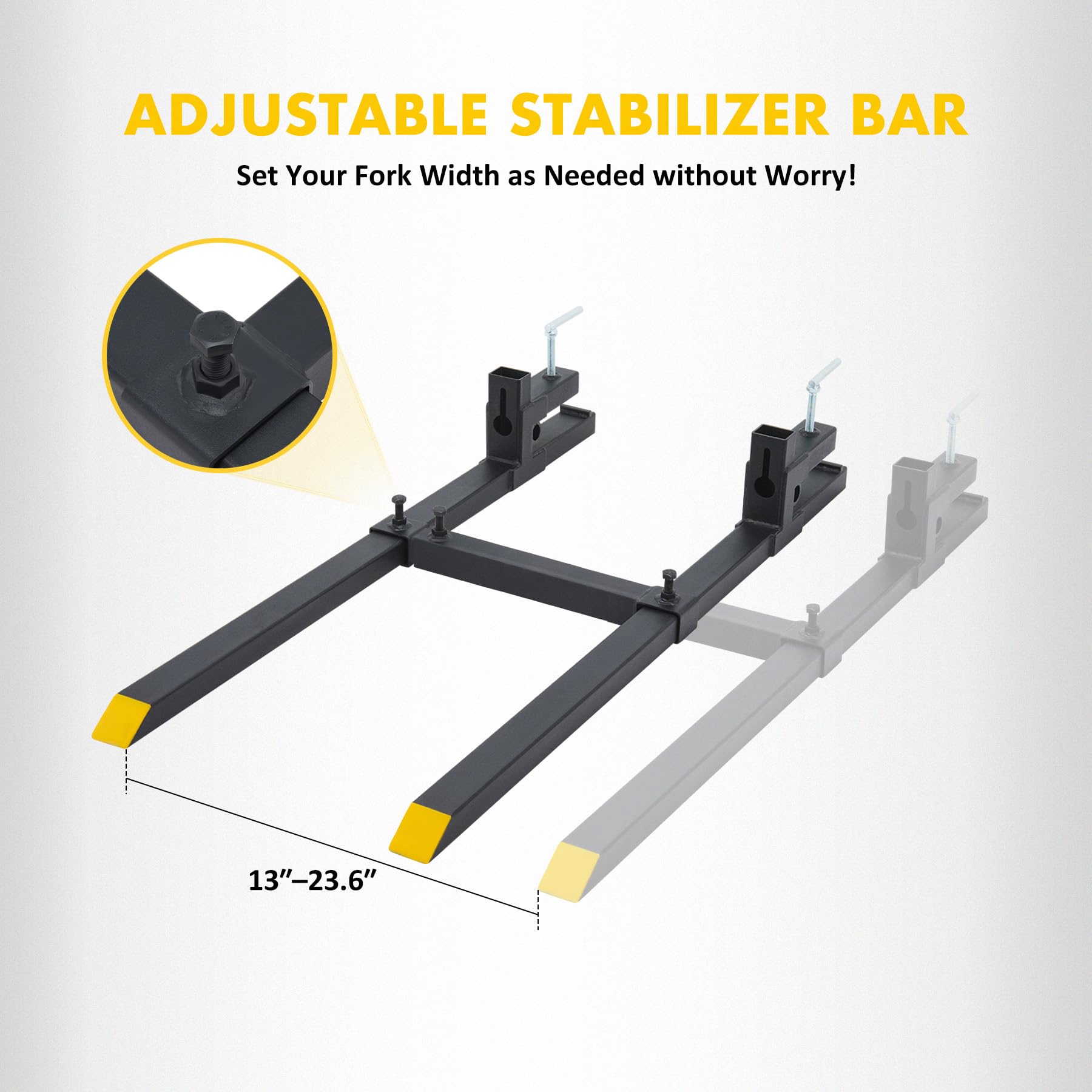 CREWORKS 60" 2000lbs Pallet Forks with Adjustable Stabilizer Bar, Clamp on Pallet Forks for Tractor Loader, Quick Attach Tractor Bucket Lifting Forks, Skid Steer Accessories