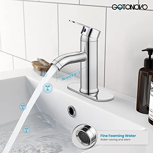 gotonovo Stainless Steel 304 Bathroom Faucet Chrome Polished Farmhouse Single Handle Lavatory Basin Vanity Sink Faucet with Supply Line