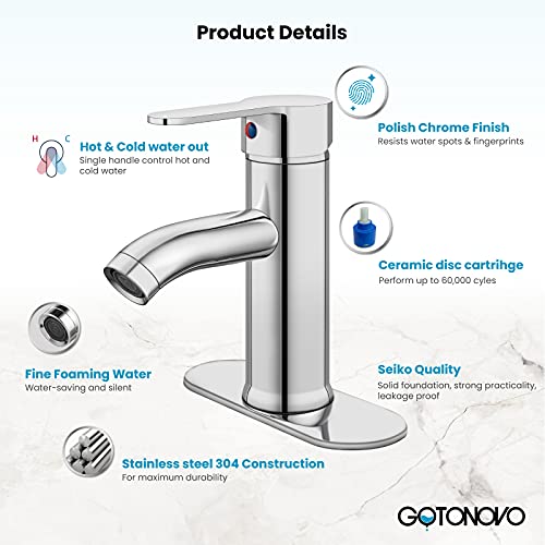 gotonovo Stainless Steel 304 Bathroom Faucet Chrome Polished Farmhouse Single Handle Lavatory Basin Vanity Sink Faucet with Supply Line