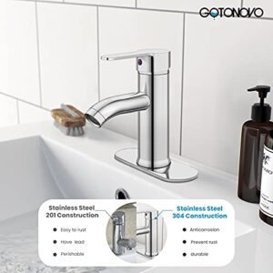 gotonovo Stainless Steel 304 Bathroom Faucet Chrome Polished Farmhouse Single Handle Lavatory Basin Vanity Sink Faucet with Supply Line