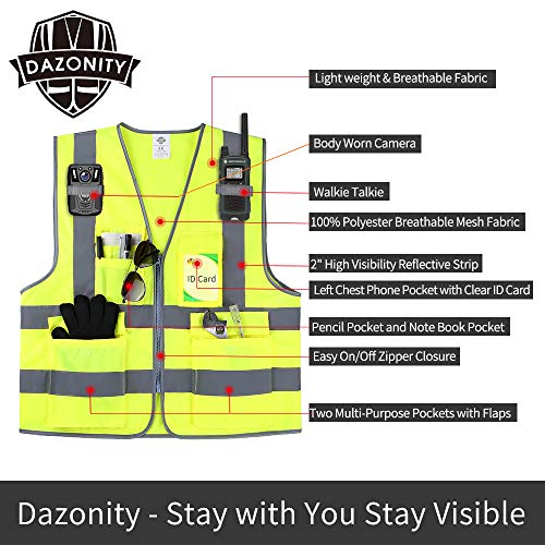 Dazonity High Visibility Safety Vest with Multi Pockets and Zipper, 2XL,Reflective Strips, Fit for Men & Women, Work, Construction,Cycling, Runnning, Surveyor, Volunteer (Black-2XL)