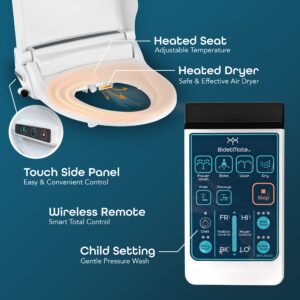 BidetMate 2000 Series Electric Bidet Heated Smart Toilet Seat with Unlimited Heated Water, Side Control Panel, Deodorizer, and Warm Air Dryer - Adjustable and Self-Cleaning - Fits Elongated Toilets