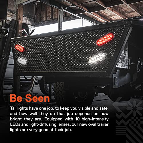 TRUE MODS 4 Red + 2 White 6 inch Oval LED Trailer Tail Light Kit [Surface-Mount] [DOT FMVSS 108 & SAE] [IP67 Waterproof] Stop Brake Turn Reverse Back Up Trailer Lights for RV Truck