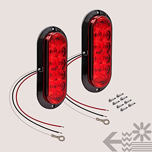 TRUE MODS 2pc 6 inch Red Oval LED Trailer Tail Light Kit [DOT FMVSS 108] [SAE S2T2I6] [Surface-Mount] [IP67 Waterproof] [Stop Turn Tail] Trailer Brake Lights for Boat Trailer RV Trucks