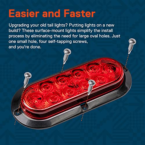 TRUE MODS 2pc 6 inch Red Oval LED Trailer Tail Light Kit [DOT FMVSS 108] [SAE S2T2I6] [Surface-Mount] [IP67 Waterproof] [Stop Turn Tail] Trailer Brake Lights for Boat Trailer RV Trucks