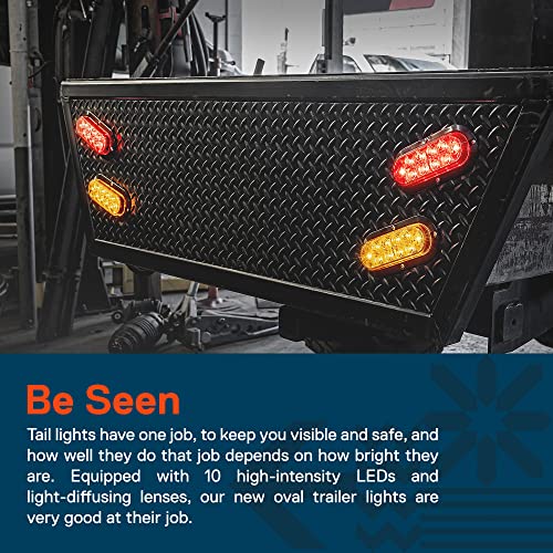 TRUE MODS 2pc 6 inch Red Oval LED Trailer Tail Light Kit [DOT FMVSS 108] [SAE S2T2I6] [Surface-Mount] [IP67 Waterproof] [Stop Turn Tail] Trailer Brake Lights for Boat Trailer RV Trucks