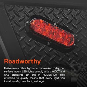 TRUE MODS 2pc 6 inch Red Oval LED Trailer Tail Light Kit [DOT FMVSS 108] [SAE S2T2I6] [Surface-Mount] [IP67 Waterproof] [Stop Turn Tail] Trailer Brake Lights for Boat Trailer RV Trucks