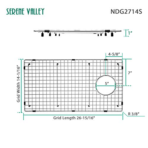 Serene Valley Sink Bottom Grid 26-15/16" X 14-1/16", Side Drain with Corner Radius 3/8",NDG2714S