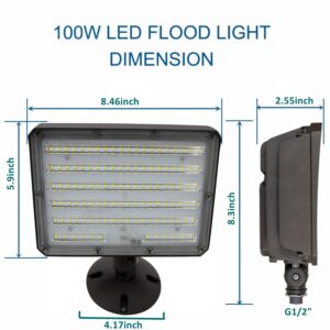 Dusk to Dawn Outdoor 100W LED Flood Light with Knuckle, 14000LM 1000W Equivalent, 100-277V 5000K Daylight, ETL Commercial LED Flood Light Fixture, Outdoor Security Lighting for Landscape,Parking Lot