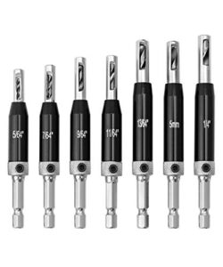 qwork vix bits self centering clic change door hinge drill bit set high-speed steel, 5/64", 7/64", 9/64", 11/65", 5mm, 13/64", 1/4"(black)