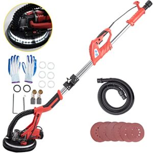 vevor electric drywall sander 850w with led strip light, foldable sheetrock sander with extendable handle variable speed 800-1750rpm,drywall sander with 6 sand pads