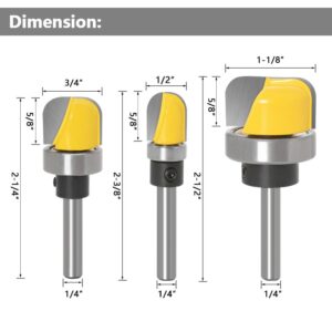 Yakamoz 3Pcs 1/4 Inch Shank Bowl and Tray Template Router Bit Set with Ball Bearing Dish Carving Router Bits Wood Cutter Woodworking Tool