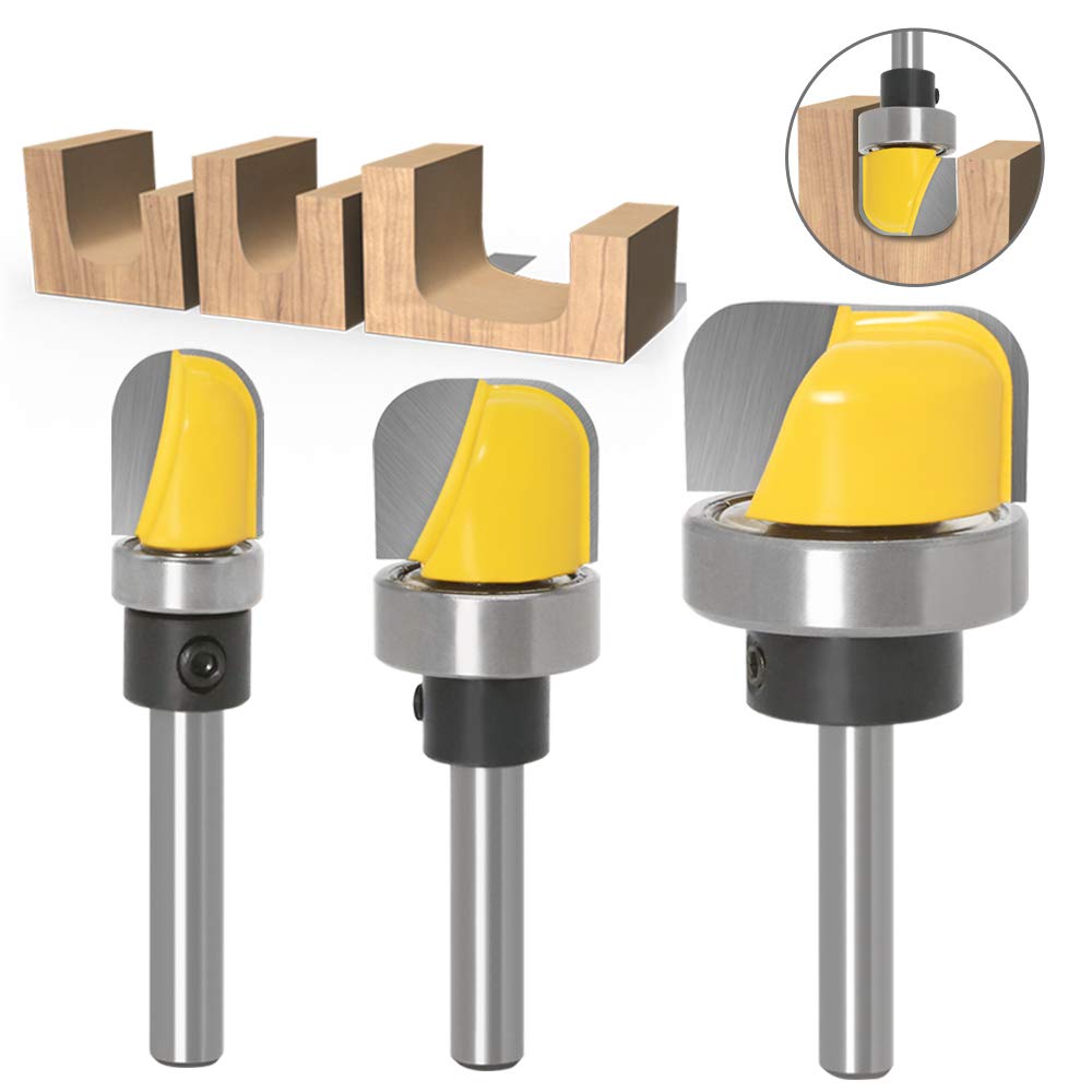 Yakamoz 3Pcs 1/4 Inch Shank Bowl and Tray Template Router Bit Set with Ball Bearing Dish Carving Router Bits Wood Cutter Woodworking Tool