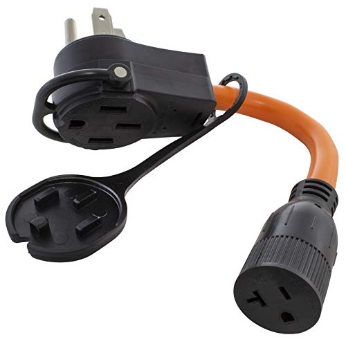 AC WORKS 50-Amp RV/ Range/ Generator 14-50 Piggy-Back Plug Adapter (to 15/20-Amp Household)