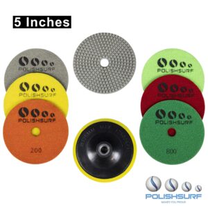 Diamond Polishing Pads 5 Inch Wet Dry Set 8 Pieces for Marble Quartz Stone Countertop Granite Concrete Polishing - by POLISHSURF