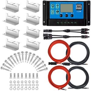 Pikasola 200 Watt 12/24V Solar Panel Kit for RV Boat Home: 2pcs 100W Monocrystalline Solar Panel Grade A + 12/24V Solar Charge Controller + 16ft &10ft Solar Cable + Z-Brackets