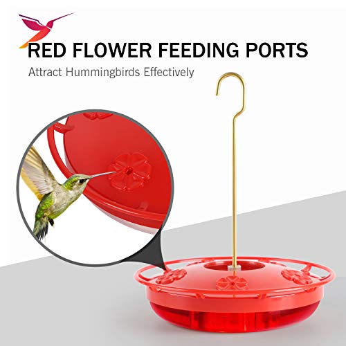 eWonLife Hummingbird Feeder, for Outdoors Hanging, 2 Pack, Leak-Proof, Easy to Clean and Refill, Saucer Humming Bird Feeder, Including Hanging Hook, with 5 Feeding Ports (16 Ounce/Pack)