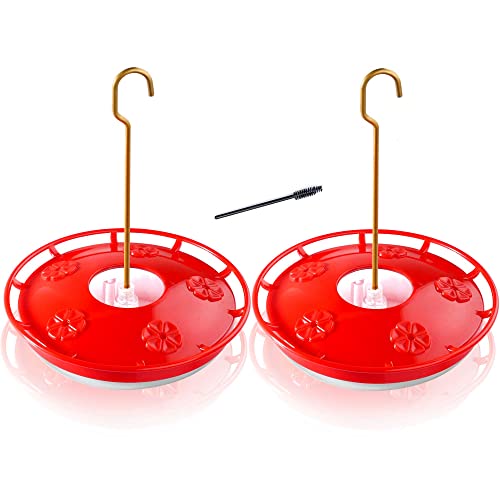 eWonLife Hummingbird Feeder, for Outdoors Hanging, 2 Pack, Leak-Proof, Easy to Clean and Refill, Saucer Humming Bird Feeder, Including Hanging Hook, with 5 Feeding Ports (16 Ounce/Pack)