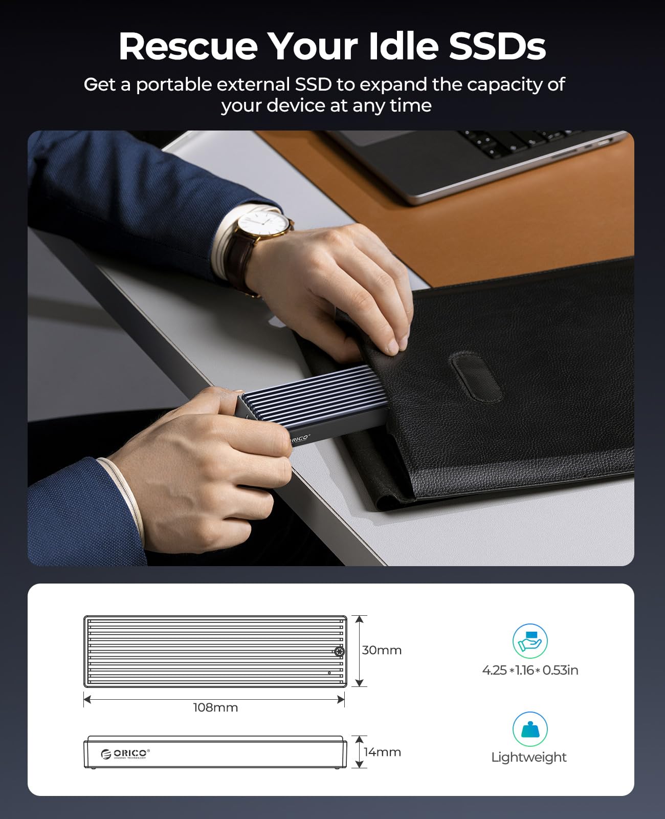 ORICO M.2 NVMe SSD Enclosure, USB 3.1 Gen 2 (10 Gbps) to NVMe PCI-E M.2 SSD Case Support UASP for NVMe SSD Size 2230/2242/2260/2280(up to 4TB) (M.2 NVMe)