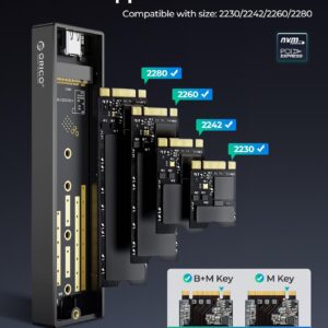 ORICO M.2 NVMe SSD Enclosure, USB 3.1 Gen 2 (10 Gbps) to NVMe PCI-E M.2 SSD Case Support UASP for NVMe SSD Size 2230/2242/2260/2280(up to 4TB) (M.2 NVMe)