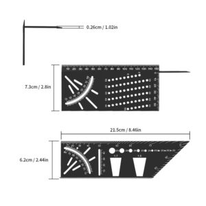 Aluminum Alloy Woodworking Square Size Measure Ruler, welltop 3D Mitre Angle Measuring Tool, Multifunctional 45/90 Degree Angle T Ruler Gauge, for Three Dimensional Items Measuring Timber, Pipes