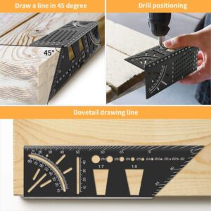 Aluminum Alloy Woodworking Square Size Measure Ruler, welltop 3D Mitre Angle Measuring Tool, Multifunctional 45/90 Degree Angle T Ruler Gauge, for Three Dimensional Items Measuring Timber, Pipes