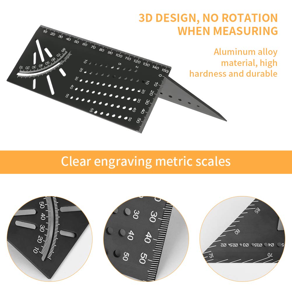 Aluminum Alloy Woodworking Square Size Measure Ruler, welltop 3D Mitre Angle Measuring Tool, Multifunctional 45/90 Degree Angle T Ruler Gauge, for Three Dimensional Items Measuring Timber, Pipes