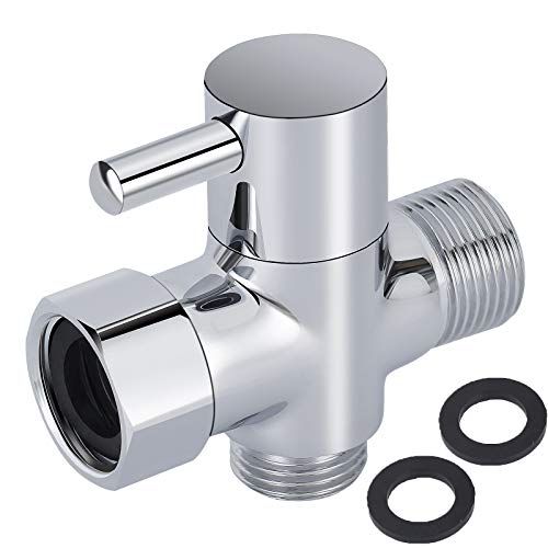 Brass T-Adapter for Bidet, 7/8 1/2 T-Valve Adapter for Bidet Sprayer for Toilet with Shut Off Valve, 3-Way Connector, Chrome Finish, 2 Rubber Mat, T Adapter for Hand Held Bidet Attachment for Toilet