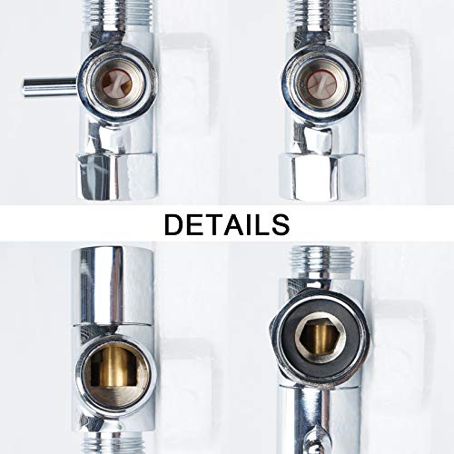 Brass T-Adapter for Bidet, 7/8 1/2 T-Valve Adapter for Bidet Sprayer for Toilet with Shut Off Valve, 3-Way Connector, Chrome Finish, 2 Rubber Mat, T Adapter for Hand Held Bidet Attachment for Toilet