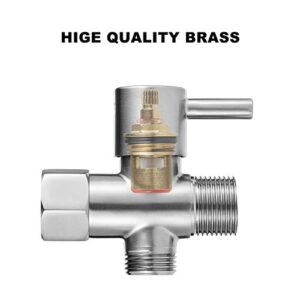 Brass T-Adapter for Bidet, 7/8 1/2 T-Valve Adapter for Bidet Sprayer for Toilet with Shut Off Valve, 3-Way Connector, Chrome Finish, 2 Rubber Mat, T Adapter for Hand Held Bidet Attachment for Toilet