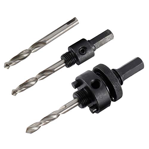 Tysun 3 Pcs Hole Saw Mandrel, 7/16 Inch and 3/8 Inch Shank Hole Saw Arbors with 1 Pc Central Drill Fit for 3/4-Inch to 6-Inch Diameter