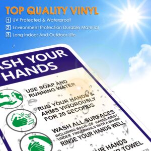 Hand Washing Signs Wash Hand Sign Sticker, 10 Pack 10" x 7" Please Wash Your Hand Sign Decals, Self-Adhesive Vinyl, Employee Hand Washing Sign, Indoor & Outdoor